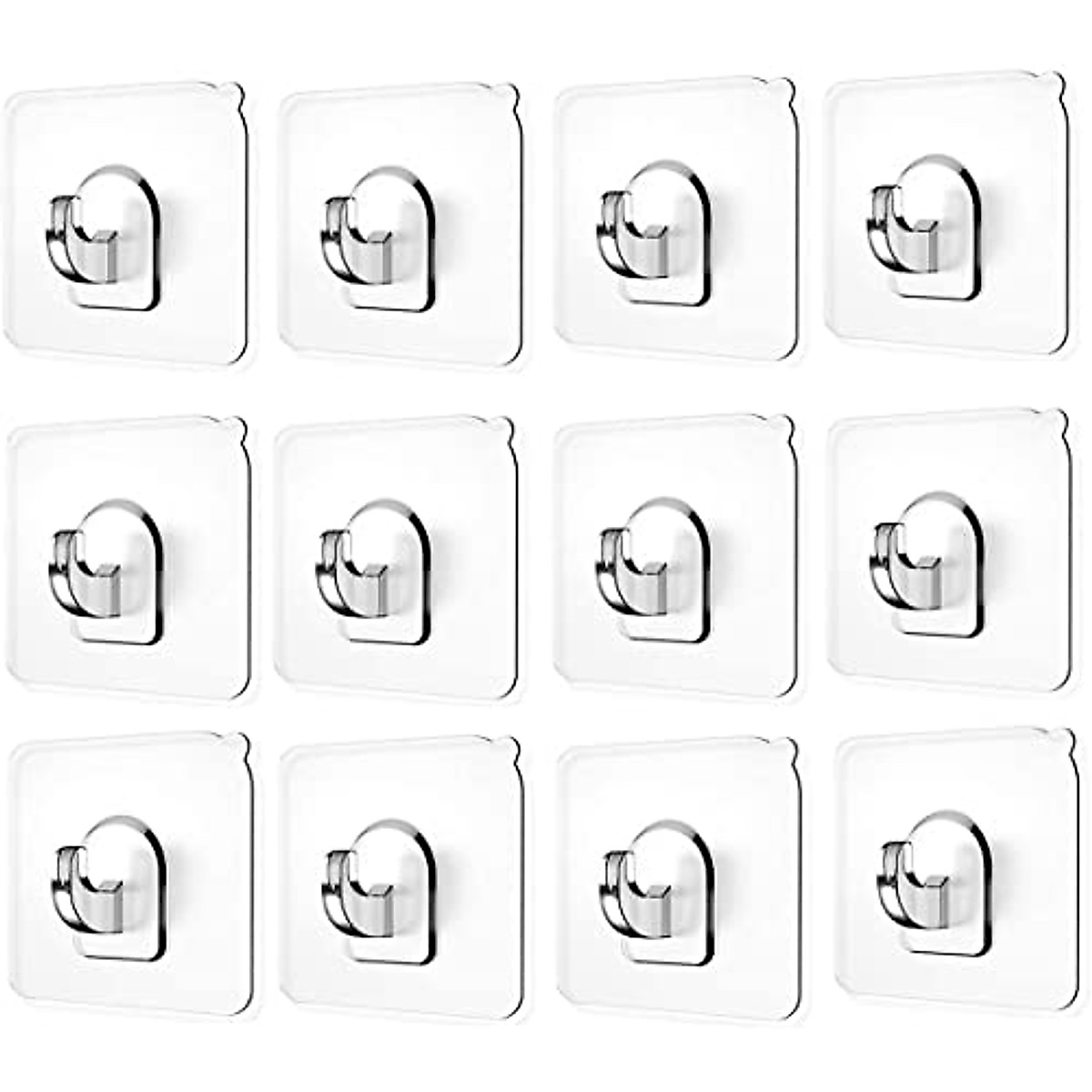 Ninth Five Wall Hooks(13.2lb), Self Adhesive Hooks, Clear Plastic Reusable Heavy Duty Hook for Kitchen Bathroom Office, No Trace No Scratch(12 Pack)