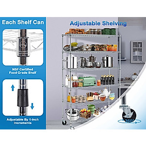 6000Lbs Capacity Metal Shelving Unit 6 Tier Adjustable Shelves for Storage Heavy Duty Commercial Grade Wire Shelf with Wheels & Feet 48" ×18" ×78" Storage Rack for Warehouse Garage Pantry Basement