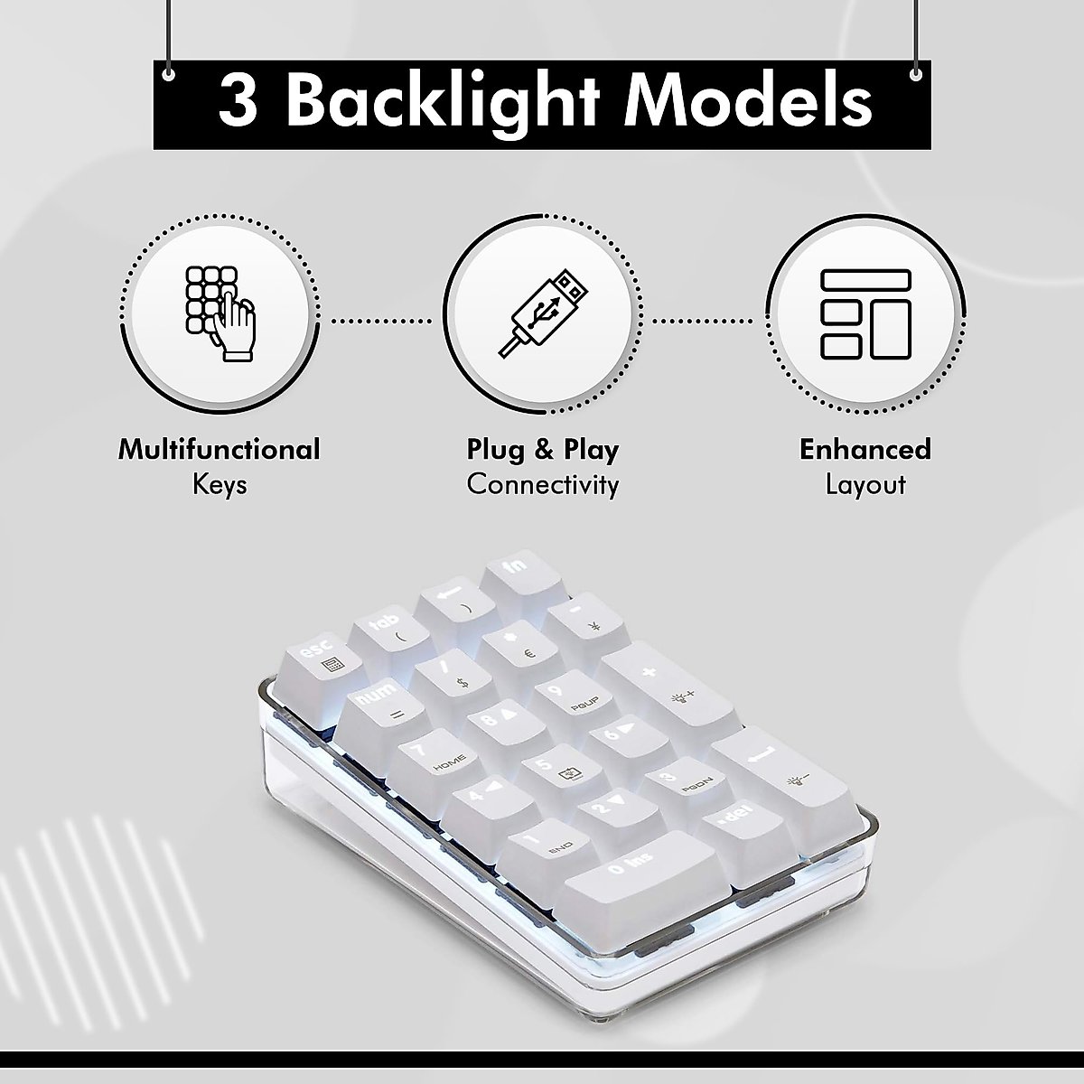Qisan Mechanical Numeric Keypad GATERON Red Switch Wired Crystal Case White Backlit Gaming Keypad 21 Keys Mini Numpad Portable Mechanical Numpad Extended | Laptop Accessories | keypad for Computer