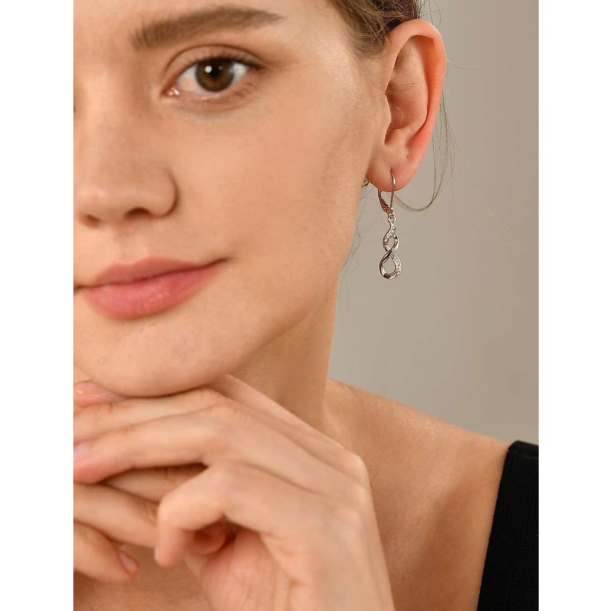 YL Dangle Drop Infinity Earrings 925 Sterling Silver Leverback Earrings 18K White Gold Jewelry for Women