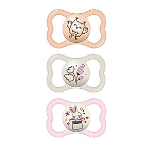 MAM Air Night & Day Baby Pacifier, for Sensitive Skin, Glows in The Dark, 6-16 Months, Girl, 3 Count (Pack of 1)