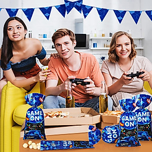 100pcs Video Game Party Bags Plastic Video Game Loot Bags Gaming Goody Candy Treat Bags with 100 Silver Twist Ties Game on Favor Bags Video Games Theme Party Decoration for Game Birthday Party(Blue)