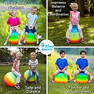 Xino Sports Hopping Ball for Kids, Bouncy Ball for Kids, Amazing Space Hopper Ball, Jumping Ball with Handle, 18 Inch Diameter, Kids Outdoor Toys (Rainbow)