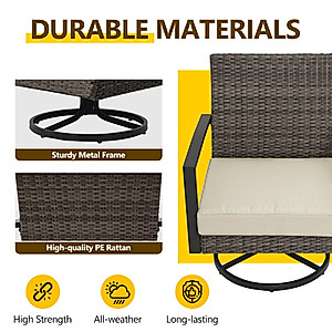 RoyalCraft 7PCS Rattan Patio Conversation Set with Swivel Chair and Coffee Table, All Weather Outdoor Sofa with Removable Cushions & Metal Frame, Rocking Chairs for Lawn Garden Backyard, Beige