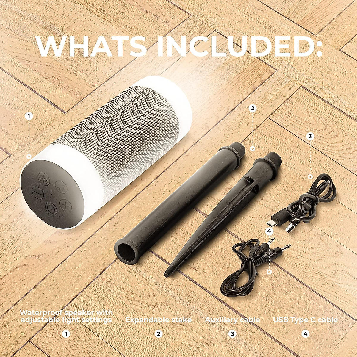 iJoy Wireless Speaker with 10 Hour Playtime - IP66 Waterproof, Dustproof, Weatherproof Light Up Bluetooth Tiki Speaker with LED Lights + Adjustable Stake Height for Use As Wireless Outdoor Speaker