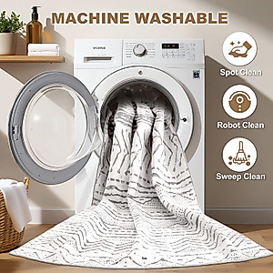 Area Rugs 8x10 Living Room: Washable Boho Large Neutral Soft Farmhouse Rug Stain Resistant Modern Geometric Non Slip Indoor Floor Carpet for Bedroom Nursery Kids Playroom Office- Gray White