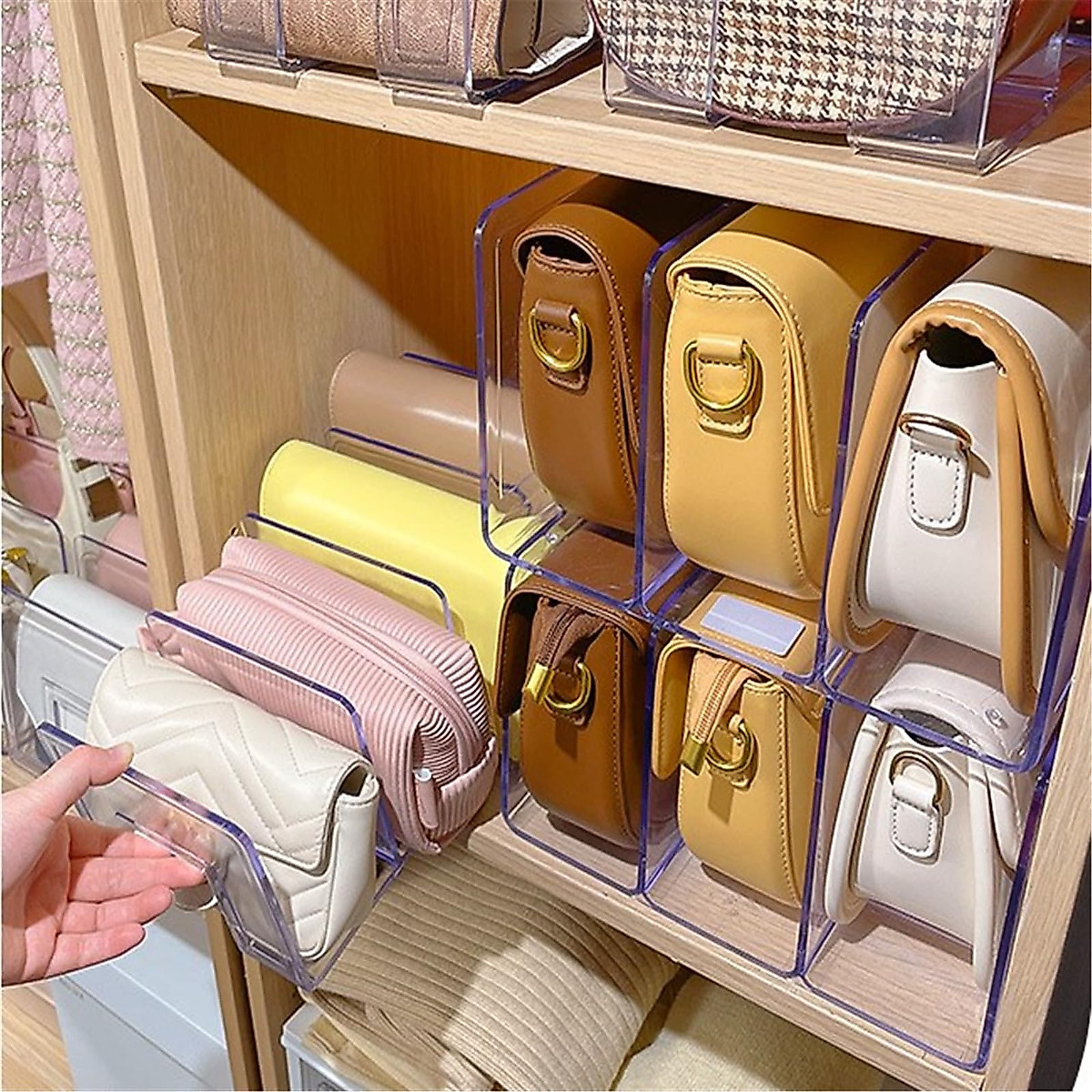 LUGUNU Clear Acrylic Desk File Sorter Purse/Handbag Organizer Clutch Divider Mesh Folder Office Supplies Stand Bookshelf (3 Sections) (2Pack-4Sections)