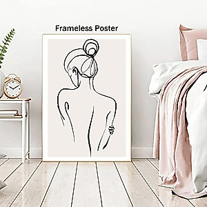 Line Girl Wall Art Canvas Abstract Line Woman Body Silhouette Art Prints Minimalist Painting Woman Drawing Outline Pictures Black and Beige Poster Female Black Wall Art for Bedroom 16x24inch No Frame