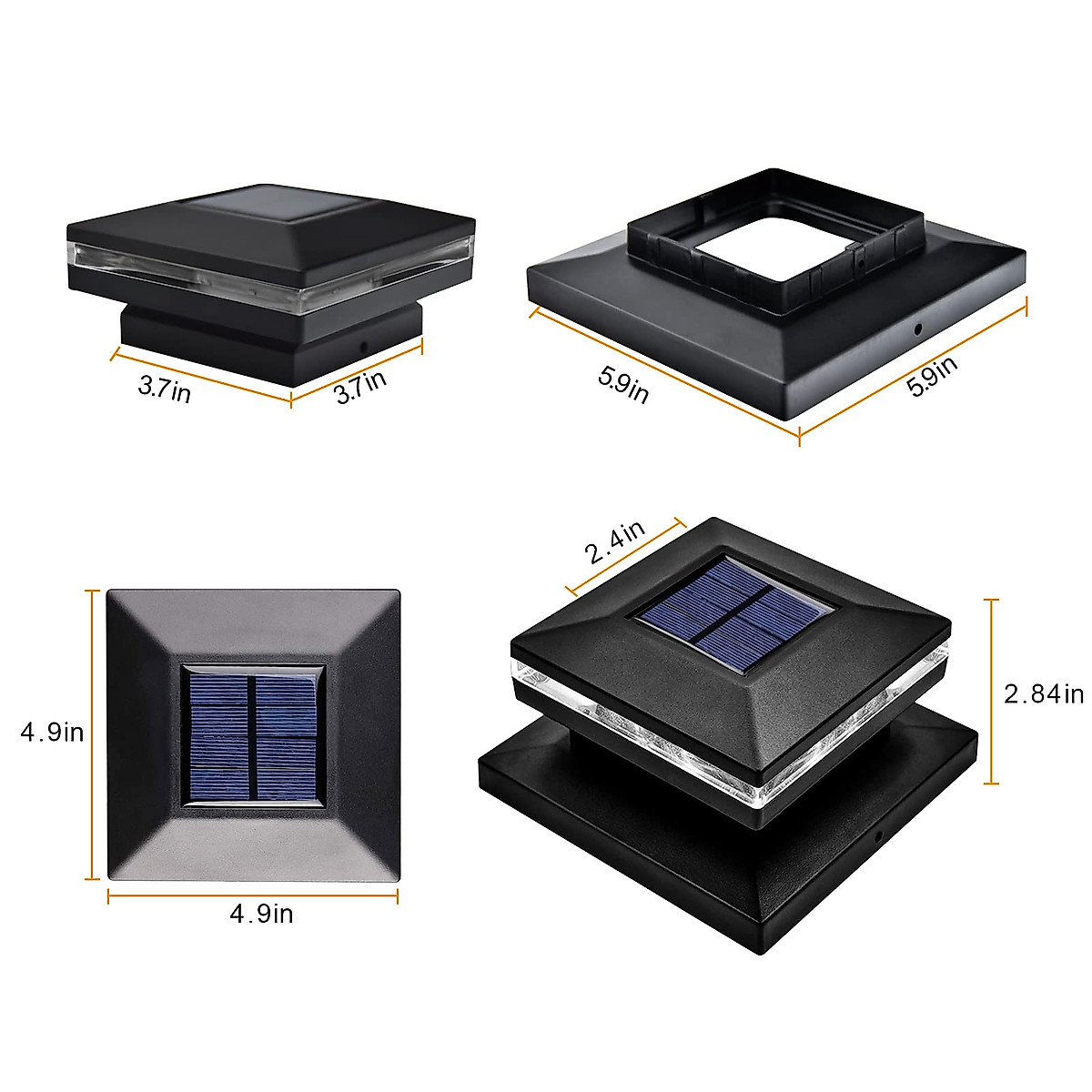 Lightalent Solar Post Lights, Outdoor Post Cap Lights for Fence, Deck, Patio, or Garden, LED High Brightness Waterproof Decorative Warm Lamps, Fits 4x4, 5x5 or 6x6 Wooden Posts (4 Packs)