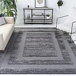 SAFAVIEH Florida Shag Collection Area Rug - 8' x 10', Creme & Creme, Border Design, Non-Shedding & Easy Care, 1.2-inch Thick Ideal for High Traffic Areas in Living Room, Bedroom (SG454-1111)