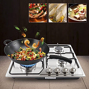 4 Burner Natural Gas Cooktop, Portable Gas Stove, Built-In Natural Gas Stove Cooker Stainless Steel Cooktop Cast Iron Grates Gas Stovetop, for Apartment, Indoor (Not Included Gas Pipe)