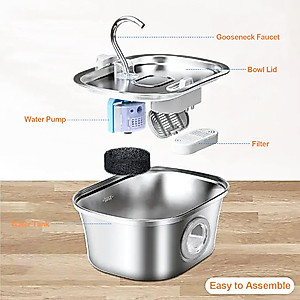 Stainless Steel Cat Water Fountain, 108oz/3.2L Cat Water Fountain with Filter, Automatic Cat Water Fountain with Ultra-Silent Pump, Water Level Window, Cat Feeding & Watering Supplies