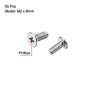 Tool parts M2 x 8mm Laptop Computer Screws 3.8mm Dia Head Screw Silver Tone 50pcs