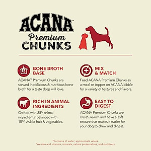 ACANA Premium Chunks Wet Dog Food, Beef Recipe in Bone Broth, 12.8oz (Case of 12)