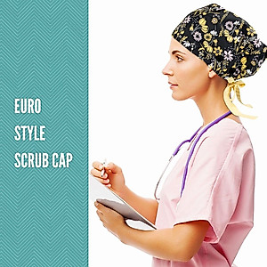 First Lifesaver Working Cap with Buttons and Ribbon Tie for Women, Long Hair (Euro Midnight Flowers)
