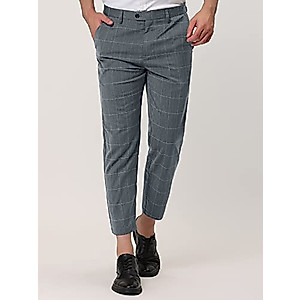 Lars Amadeus Men's Dress Plaid Cropped Pants Slim Fit Flat Front Business Checked Trousers 32 Gray