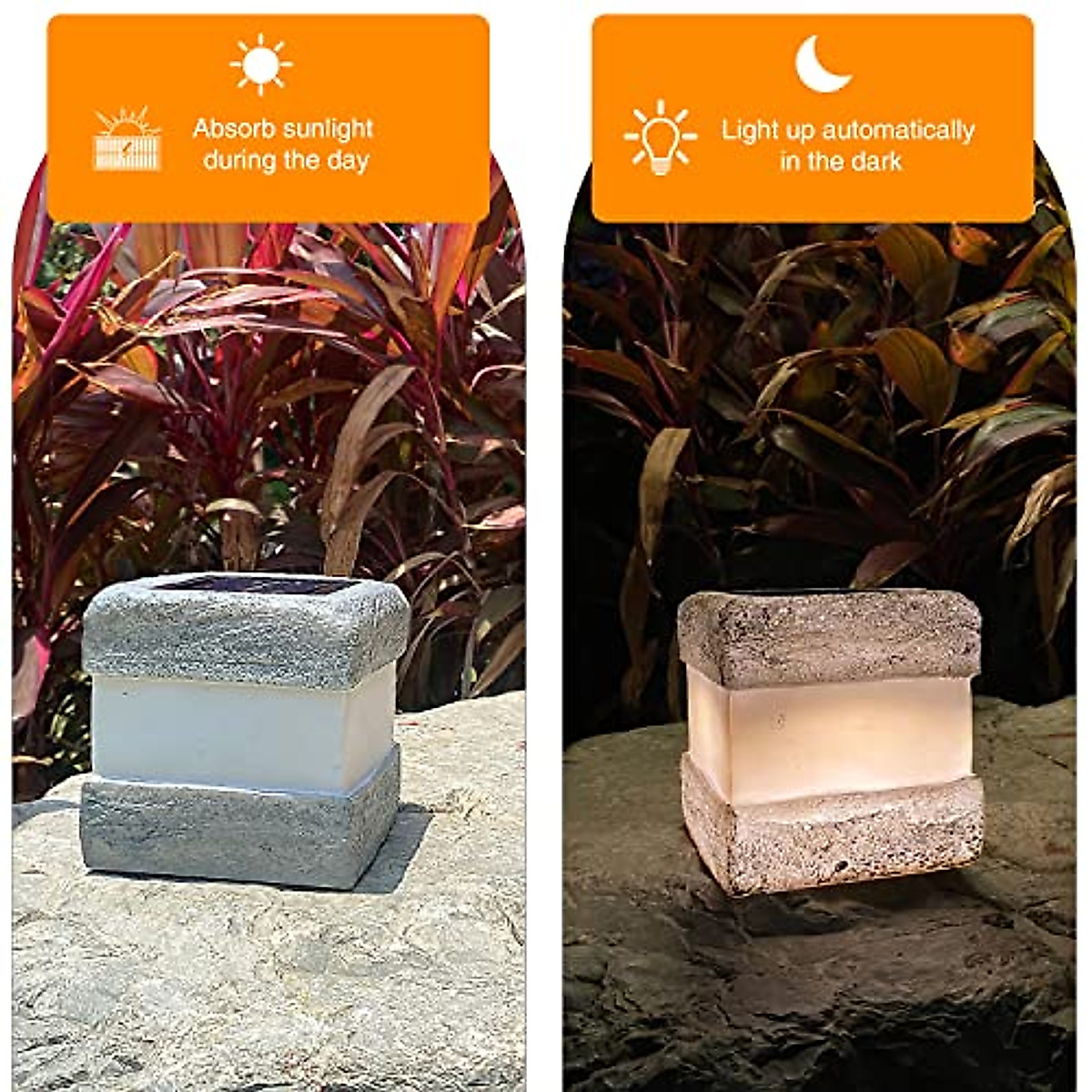 2 Pack Solar Garden Lights, Fake Rock Lights for Outdoor Pathway Yard, Solar Waterproof Decorative Rocks Lantern for Landscape Decor Gery