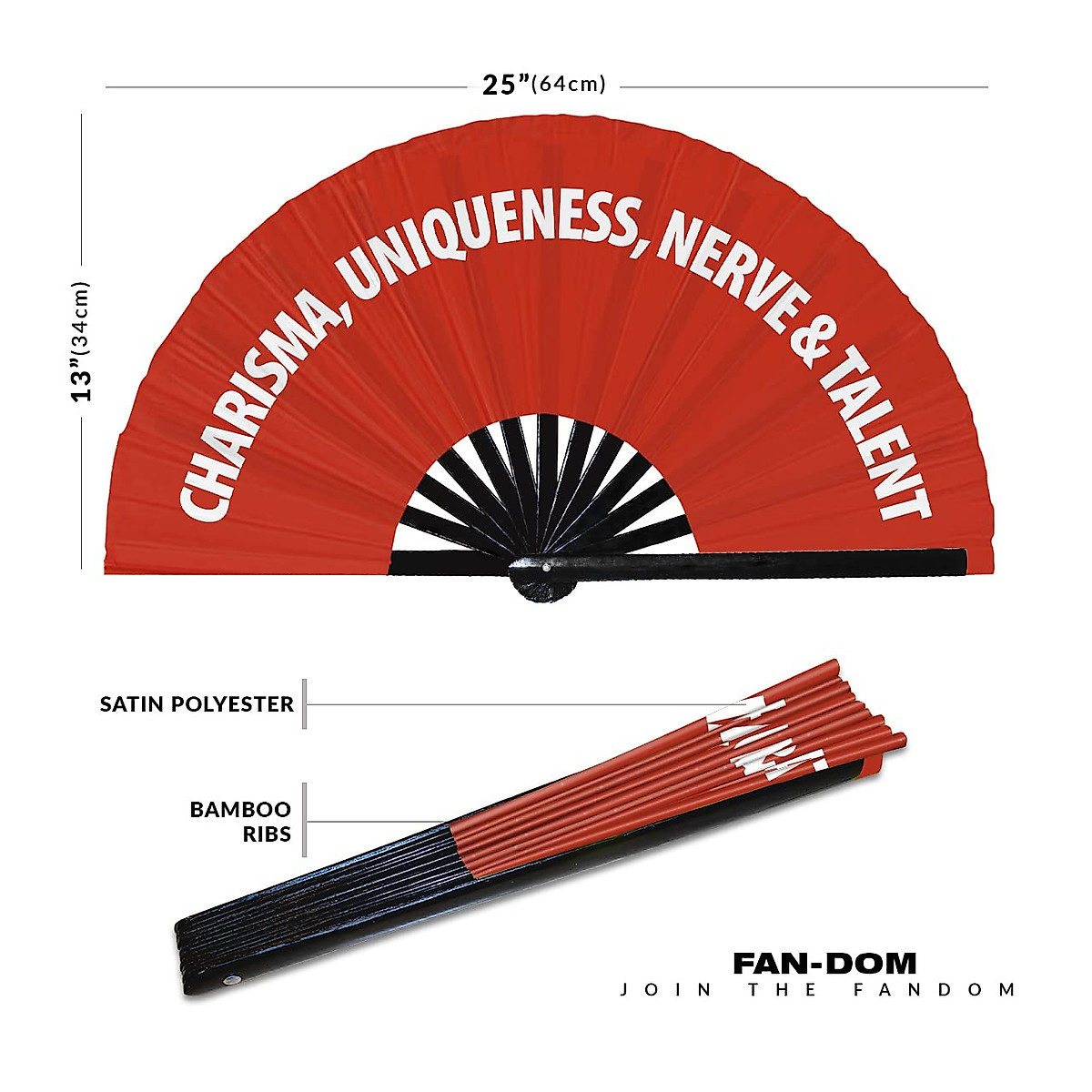 Charisma, Uniqueness, Nerve & Talent Hand Fan Foldable Bamboo Circuit Hand Fan Funny Gag Slang Words Gifts Festival Accessories Rave Handheld Circuit Event Fan Clack Fans (Red)