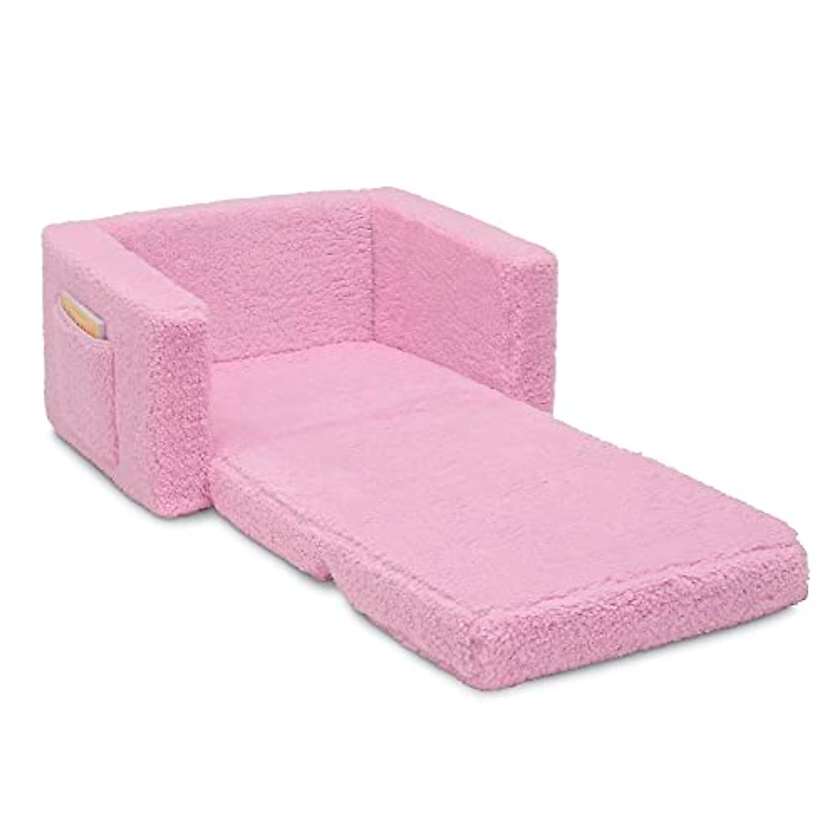 Delta Children Cozee Flip-Out Sherpa 2-in-1 Convertible Chair to Lounger for Kids, Pink