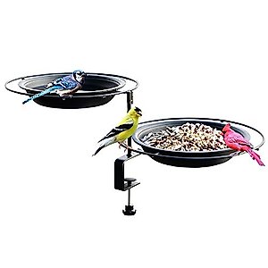Solution4Patio Expert in Garden Creation Urban Apartment Deck Rail Bird Feeder & Bird Bath, Balcony Platform Removable Metal Tray 8" Dia, Not Blowing Away, Adjustable Clamp Bracket #G-B124A00-US