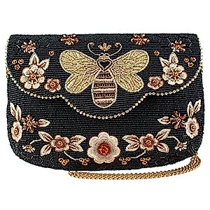 Mary Frances Golden Nectar Beaded Honey Bee Crossbody Clutch Handbag, Black