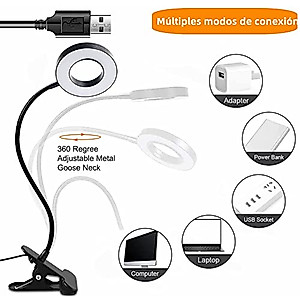 lishumei Clip on Light Reading Lights, 48 LED USB Desk Lamp with 3 Color Modes 10 Brightness, Flexible USB Clamp Bedside Lamp, Eye Caring Book Light for Studying/Working/Gaming (Black)