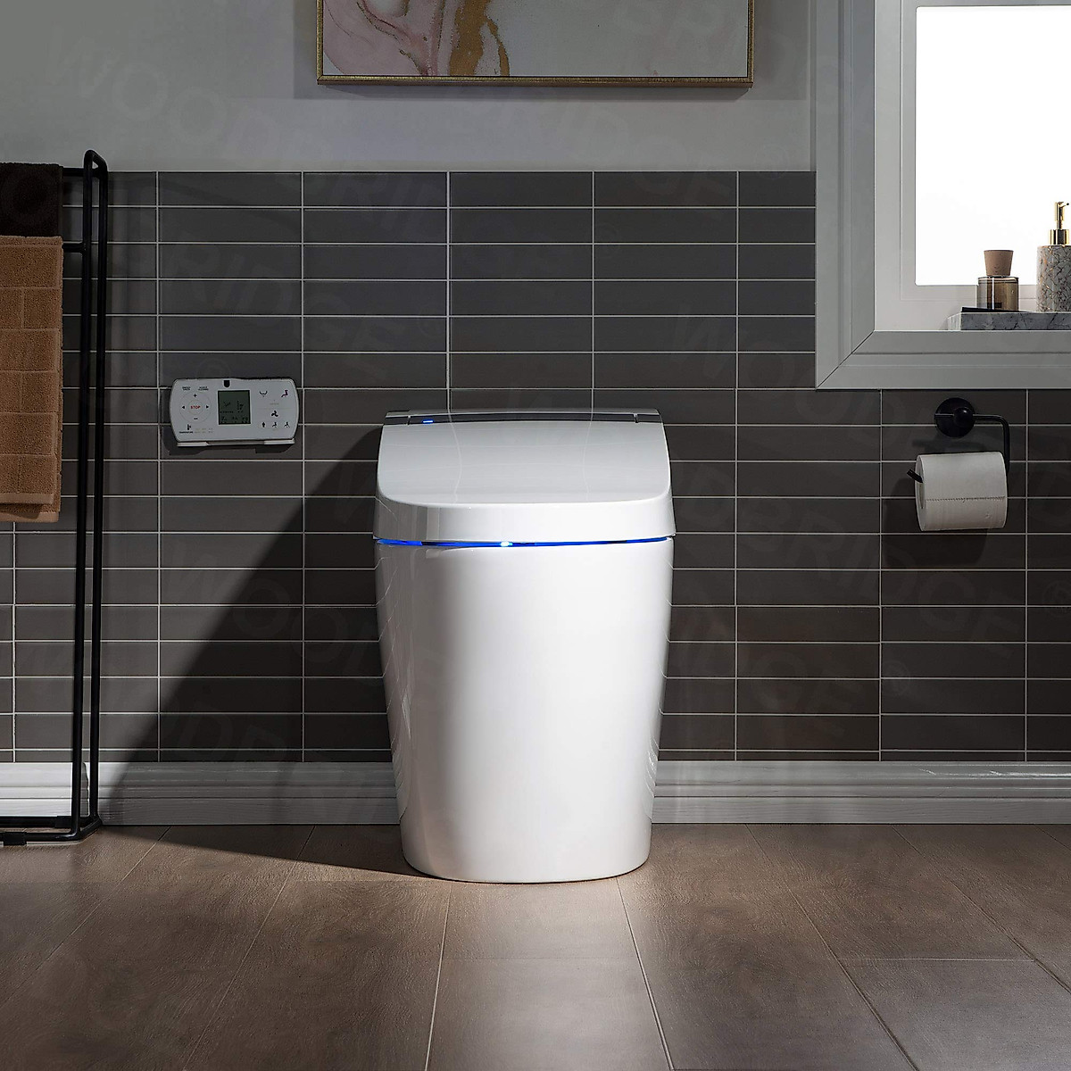 WOODBRIDGE B0960S Auto Flush, Auto Open & Auto Close, 1.28 GPF Single Flush Toilet with Intelligent Smart Bidet Seat and Wireless Remote Control, Chair Height