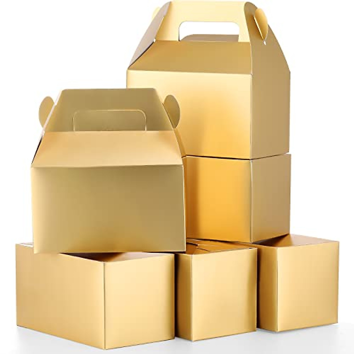 100 Pieces Gable Candy Treat Boxes, Small Goodies Gift Boxes with Handle, Dessert Boxes Favor for Wedding, Birthday Party, 6.2 x 3.5 x 3.5 Inch (Metallic Gold)