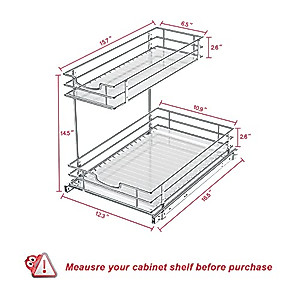 Bextsrack Under Sink Cabinet Organizer Storage with 2 Tier Pull Out Sliding Shelf with Protective Shelf Liners for Kitchen Bathroom Cabinet, 12.2Wx16.5Dx14.5H-Inch