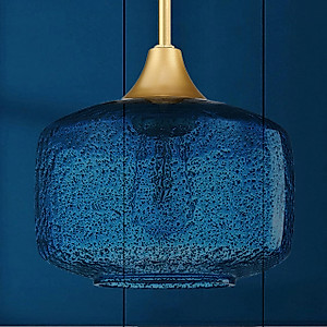1 Light Hanging Indoor Kitchen Island Pendant Light 7.75" Ancient Seeded Glass Pendant Ceiling Light Fixtures Modern Farmhouse Dinning Over Sink Hallway (Blue Glass, 1 Pack)