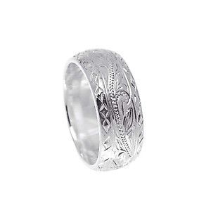 Arthur's Jewelry 925 sterling silver Hawaiian plumeria scroll smooth diamond cut edge 8mm thick heavy ring size 6