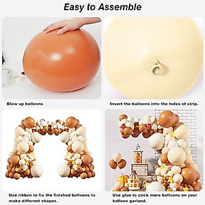 RUBFAC 144pcs Caramel Balloons Arch Garland Kit, 18/12/5 Inch Retro Cocoa Brown Sand White and Nude Latex Balloons for Baby Shower Birthday Wedding Fall Party Decorations