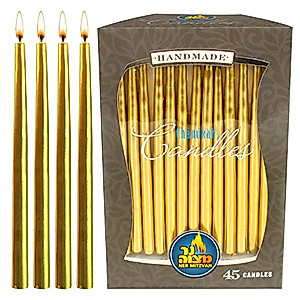 Dripless Chanukah Candles Standard Size - Metallic Gold Hanukkah Candles Fits Most Menorahs - Premium Quality Wax - 45 Count for All 8 Nights of Hanukkah - by Ner Mitzvah