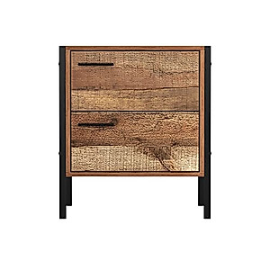 Atlantic Loft & Luv Zara Rustic 2 Storage Drawers, Wood Oak Finish Industrial End Table