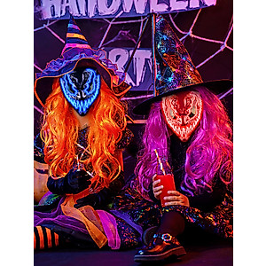 Venobat Mask Halloween LED Light Up Mask for Adults Kids: 2 Pack Dark and Evil Glowing Eyes Neon Mask with 3 Lighting Modes EL Wire - Ideal Gift for Men Women Costume Party - Blue Red