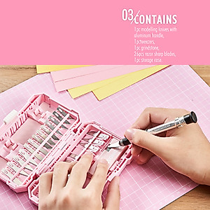 FantastiCAR Pink Craft Knife Precision Cutter Hobby Knife Blades Set (29pcs) for Art Work, Scrapbooking, Stencil, Architecture Modeling, Wood Leather Working