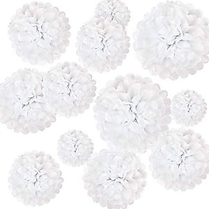 ANSOMO White Tissue Paper Pom Poms Flowers Party Decorations 12" 10" 8" 6" Pack of 12