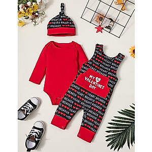 DONWEN Baby Boy Valentines Day Outfit 9-12 Months My First Valentine's Day Romper Print Overall Valentine Outfit for Baby Boy