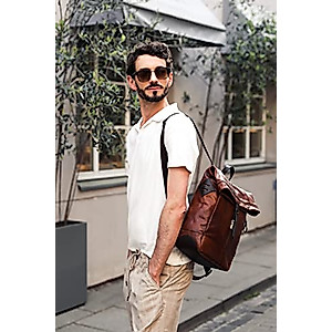 Time Resistance Leather Backpack for Men and Women Stylish Business Travel Backpack for Laptop (Cognac)