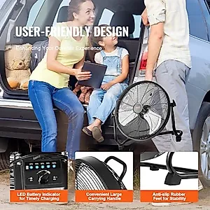 VEVOR 16'' Rechargeable Floor Fan, Portable Quiet Personal Fan for Home or Office, 360 Degree Manual Pivoting Head, Stepless Speed Regulation High Velocity, Heavy Duty Metal Industrial Cordless Fans