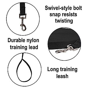 Hi Kiss Dog/Puppy Obedience Recall Training Agility Lead - 15ft 20ft 30ft 50ft 100ft Training Leash - Great for Play, Camping, or Backyard - Black 30ft