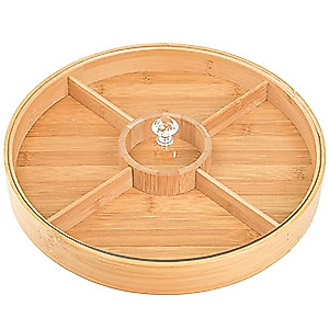 Hedume Bamboo Nuts Storage Platter Tray, Food Serving Tray with 5 Dining Grids, 12 Inches Dessert Fruit Veggie Food Serve Plate Tray for Party, Family Dinner, Holiday and Home Warming