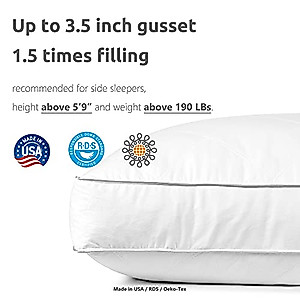 Dreamhood Extra Firm King Size 3.5" Gusseted Bed Pillow for Side Sleepers, Bring Better Sleeping Experience for Side Sleepers, Made in USA, 1 Pack, 18 x 34 Inches