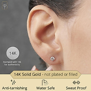 MAX + STONE 14k White Gold Genuine Created White Sapphire Round Stud Earrings for Women | 4mm April Birthstone