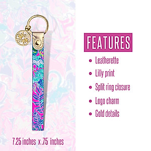 Lilly Pulitzer Durable Leatherette Strap Key Chain, Cute Wristlet Keychain Accessory with Metal Ring (Lil Earned Stripes)