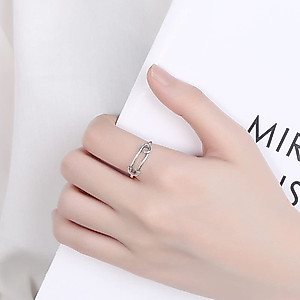 Izpack Simple Safety Pin Open Finger Band Sterling Silver 925 Adjustable Minimalist Paperclip Statement Stackable Ring Knuckle Eternity Rings Tail Ring Cute Jewelry Gifts for Women Birthday BFF