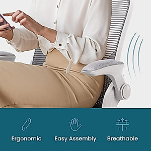 Office Chair, Desk Chairs Mesh Computer Desk Chair with Wheels Ergonomic Office Chair Height Adjustable Swivel Task Chair with Mid Back, 90° Flip-up Arms and Lumbar Support, Grey