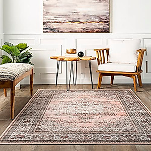 nuLOOM CIA Floral Stain-Resistant Machine Washable Area Rug, 8x10, Pink