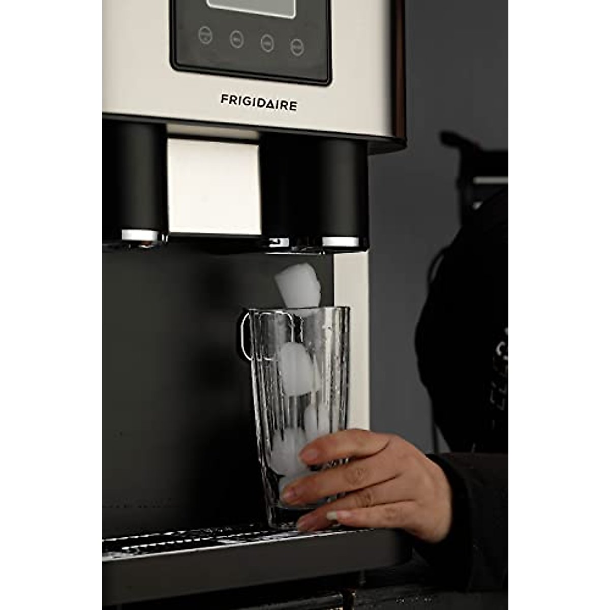 Frigidaire EFIC245-SS EFIC245 3-in-1 Countertop Crunchy Chewable Nugget Style Dual Ice Crusher and Cube Maker, Makes 33 Pounds in 24 Hours, 2 Sizes, with Water Dispenser and Line-in, Stainless Steel