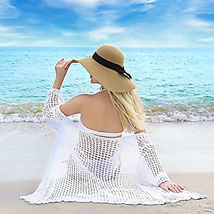 Beach Hats for Women - Sun Hat Womens UPF 50+, Packable Roll Up, Wide Brim Straw Women, Vocation, Cruise, Honeymoon, Travel,Khaki